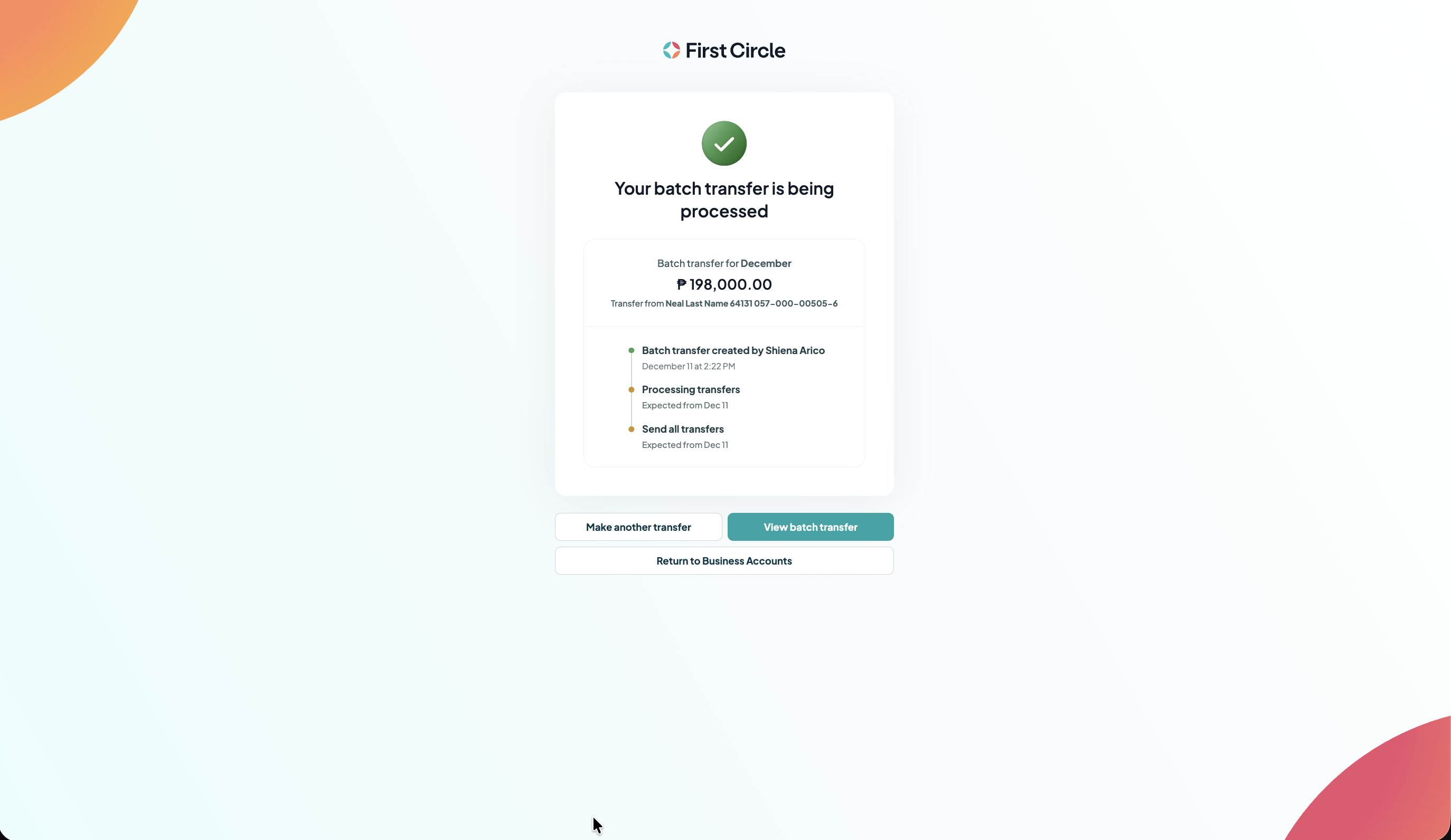 Batch Transfers – First Circle